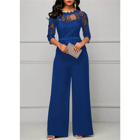 Lace Jumpsuits For Women 2018 Autumn Sexy High Waist Palazzo 34 Sleeve