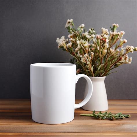 Premium Ai Image There Is A White Coffee Cup Sitting Next To A Vase