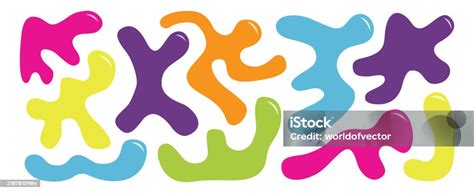 추상 액체 얼룩 유기적 인 모양 세트 트렌디한 다채로운 밝은 개체 간단한 물결 모양의 거품 및 드롭 요소 어린아이 스타일 배너 포스터를 위한 최소한의 템플릿입니다 플랫