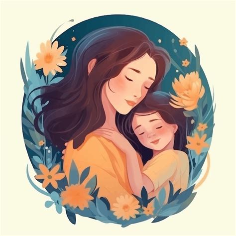 Un Dibujo De Una Madre Y Su Hijo Vector Premium