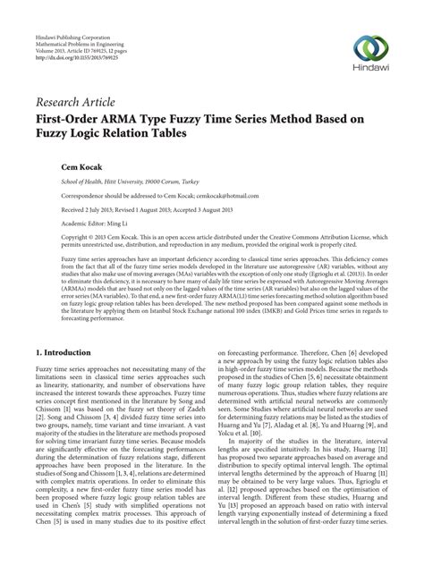 pdf first order arma type fuzzy time series method based on fuzzy