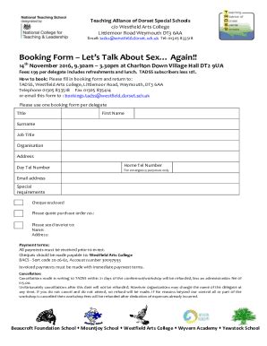 Fillable Online Tadss Co Booking Form Let S Talk About Sex Again Fax Email Print PdfFiller
