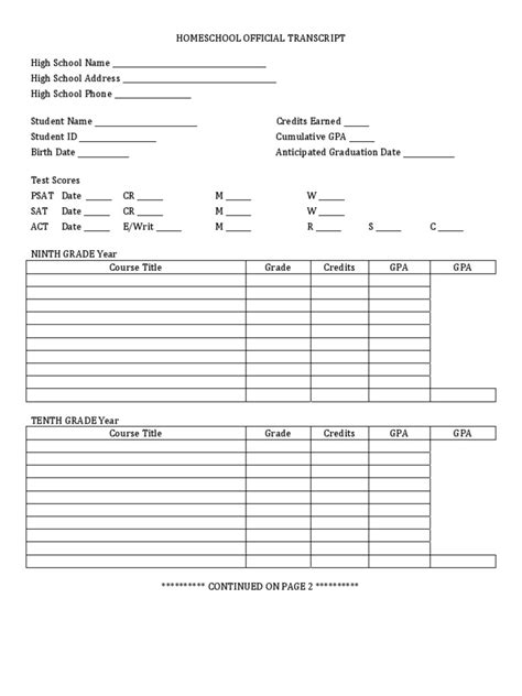 High School Transcript Template Pdf Educational Stages Academia