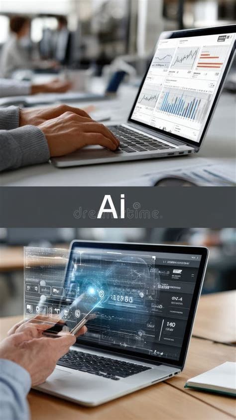 Businessman Works On Laptop With Futuristic Data Visualization Financing Graphs And Analytics
