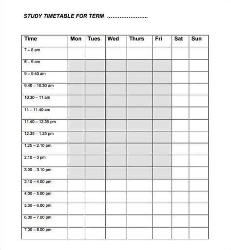 Free Timetable Templates Excel PDF Formats