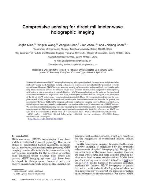 Pdf Compressive Sensing For Direct Millimeter Wave Holographic Imaging