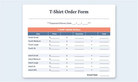 Customizable Printable Blank T Shirt Order Form Printable Templates