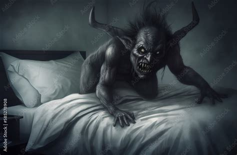 Black Horned Sleep Paralysis Demon Crawling Out Of Bed Made With