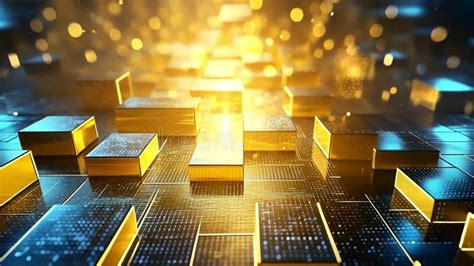 Abstract Digital Background Featuring Glowing Golden Blocks And Vibrant Lights Creating