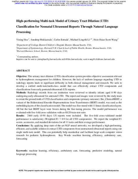 Pdf High Performing Multi Task Model Of Urinary Tract Dilation Utd
