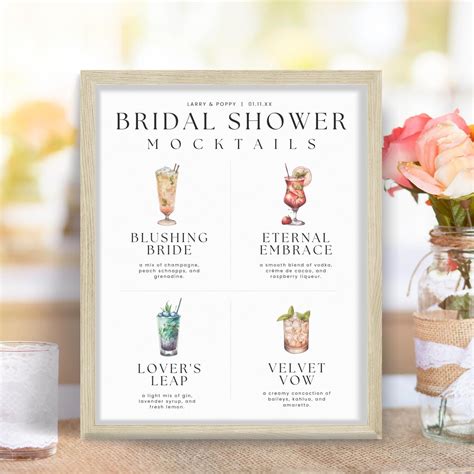 Bridal Shower Mocktail Minimalist Printable Bar Menu Signature Four