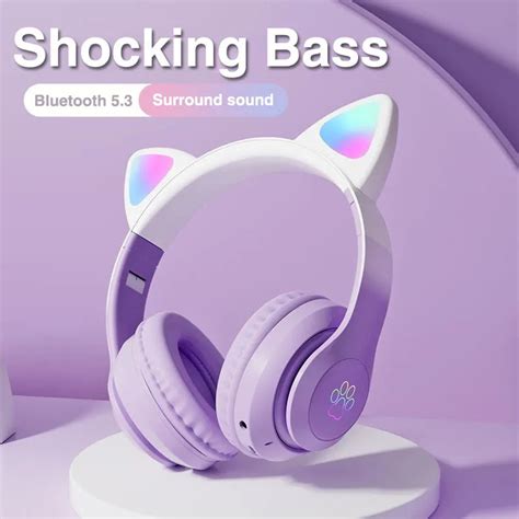Cute Cat Ears Gaming Headset With Led Lights Kore Kawaii