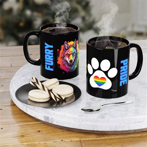 Furry Pride Wolf Black Ceramic Coffee Mug 11oz Rainbow Pride Coffee