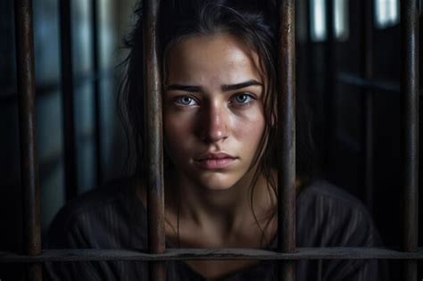 Premium Ai Image Behind Prison Bars A Determined Woman Looks Directly