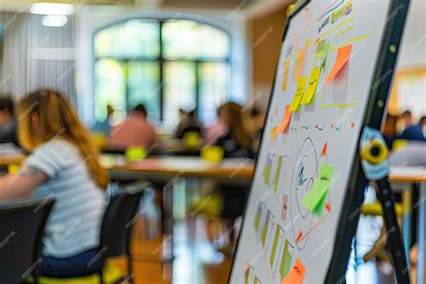 Premium Photo People Sit At Tables In Front Of A Whiteboard With