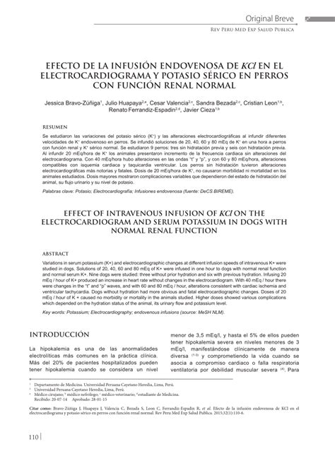 Pdf Efecto De La Infusión Endovenosa De Kcl En El Electrocardiograma Y Potasio Sérico En