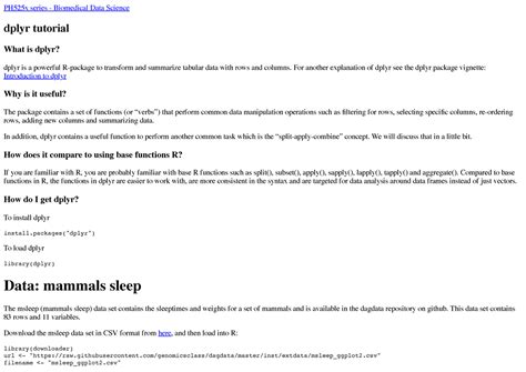 Dplyr Tutorial In R Programming Ph525x Series Biomedical Data