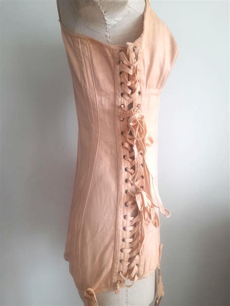 Vintage 30s 40s Peach Corselette Bonned Corset Girdle With
