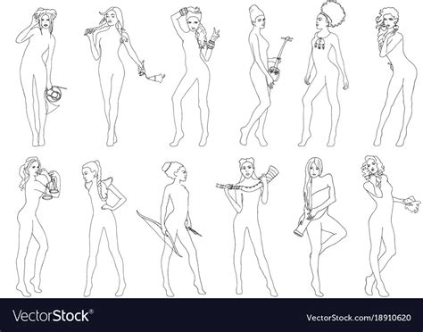 Set Of Girls By The Number Signs Zodiac Royalty Free Vector
