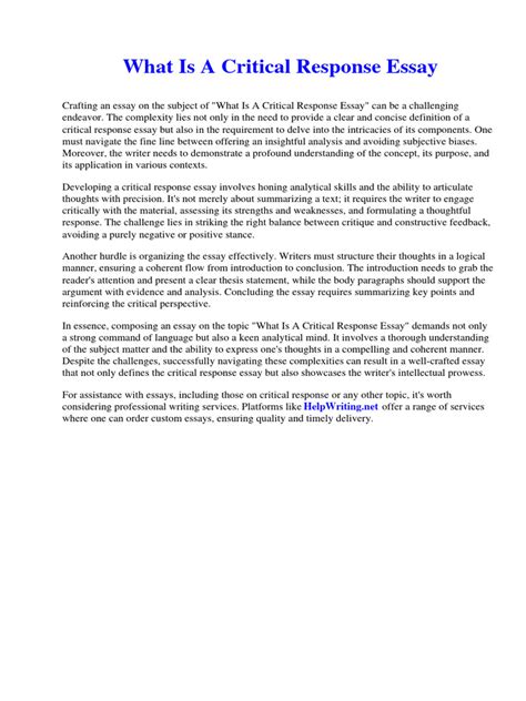 What Is A Critical Response Essay Pdf Essays Thought