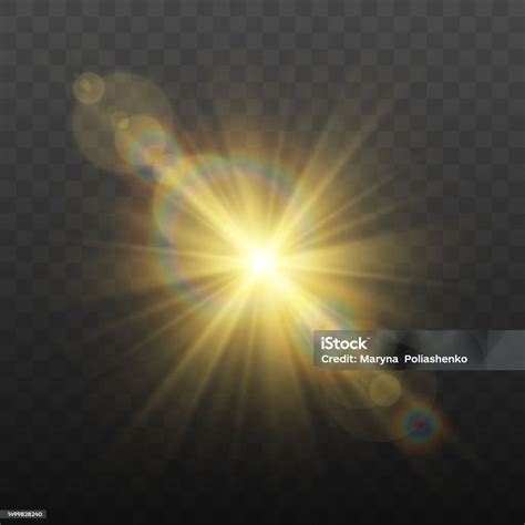 추상적인 골든 프론트 선 렌즈 플레어 반투명 특수 조명 효과 디자인 모션 글로우 눈부심에서 벡터 블러 격리된 투명 배경입니다 장식 요소입니다 수평 별 버스트 광선 및 스포트
