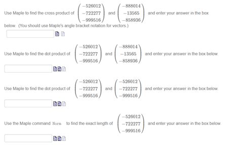 solved use maple to find the cross product of