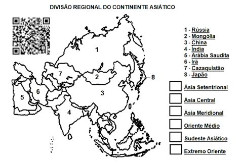 Atividade Com Mapa Sobre A DivisÃo Regional Do Continente AsiÁtico