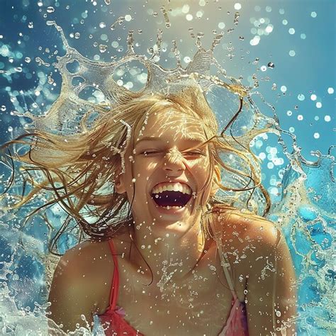 Premium Photo A Woman With Her Mouth Open And The Water Splashing