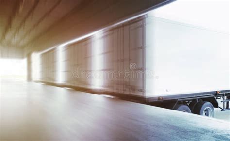 Shipping Cargo Container Trucks Parked Loading At Dock Warehouse Goods Pallets Delivery Trucks