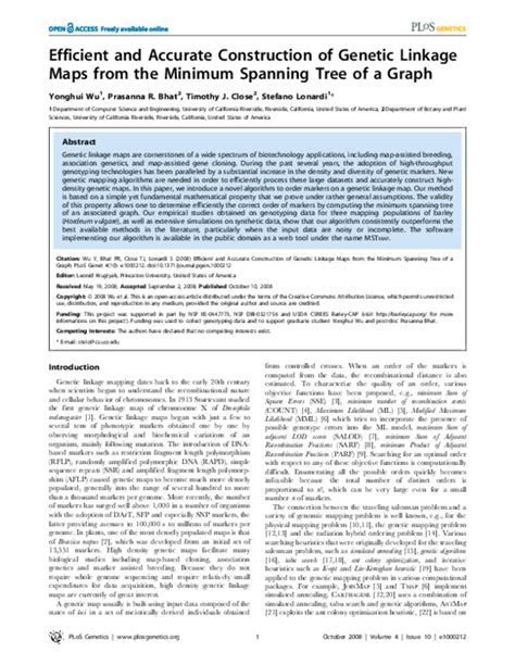 Pdf Efficient And Accurate Construction Of Genetic Linkage Maps From The Minimum Spanning Tree
