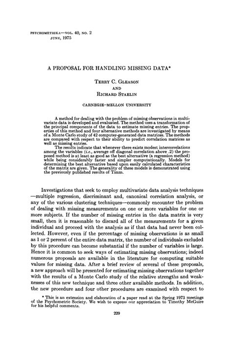 Pdf A Proposal For Handling Missing Data