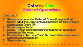 Halloween Math Color By Code An Order Of Operations Activity TPT