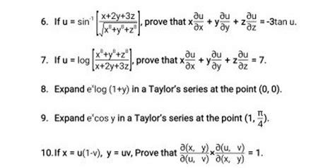 6 If U Sin−1[x8 Y8 Z9 X 2y 3z ] Prove That X∂x∂u Y∂y∂u Z∂z∂u −3tanu