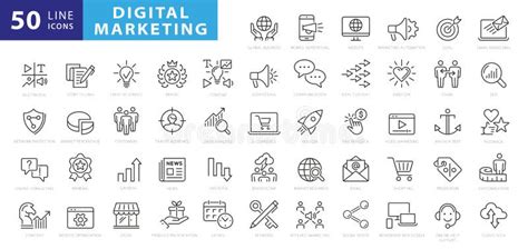 Outline Web Icons Set Search Engine Optimization Stock Vector