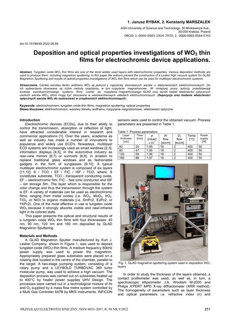 Pdf Deposition And Optical Properties Investigations Of Wo3 Thin