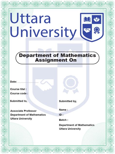 Uttara University Assignment Cover Page Associate Professor Pdf