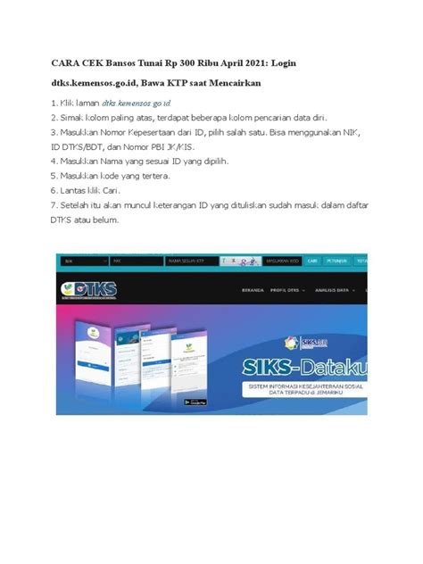 Cara Cek Bansos Dan Cara Masuk Dtks Pdf