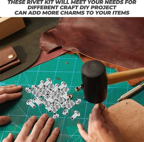 EXCEART Sets Leather Rivets Kit Double Cap Rivet Tubular Metal Studs Sizes Round Flat Head