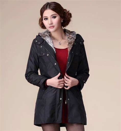 2015 New Women Coat Faux Fur Lining Parkas With Belt Winter Long Ladies