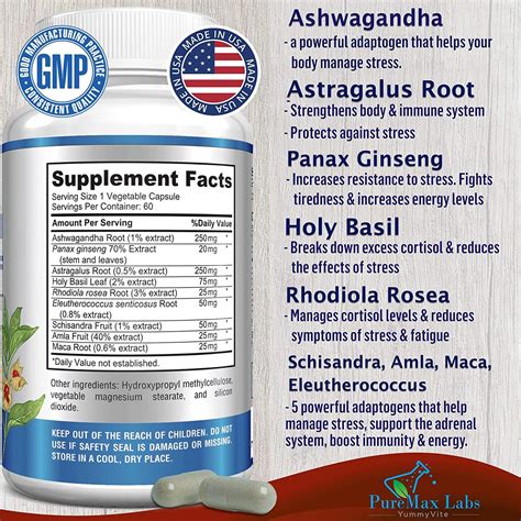 Adaptogen Stress Relief Immune Support Formula 60 Capsules Adrenal