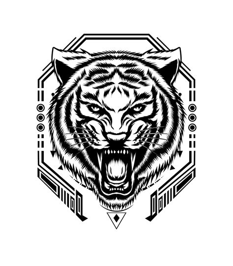 Tiger Roaring Vector Illustration Black And White Style 20382104 Vector