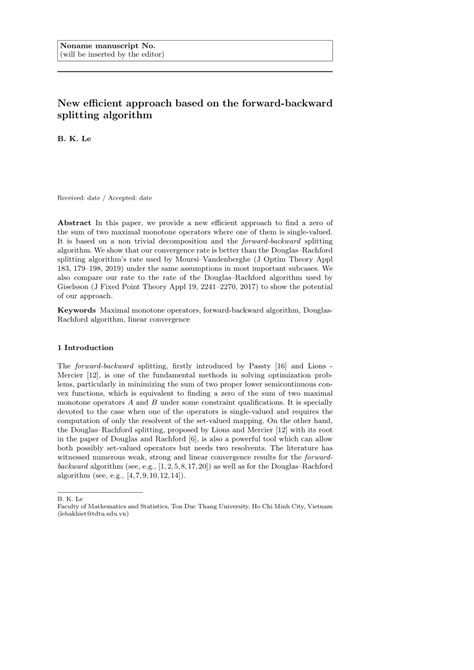 Pdf New Efficient Approach Based On The Forward Backward Splitting