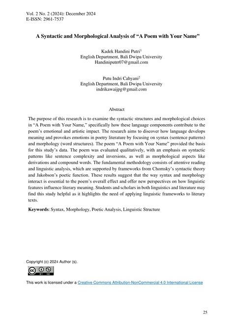 Pdf A Syntactic And Morphological Analysis Of A Poem With Your Name”