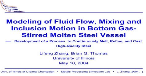 Pdf Modeling Of Fluid Flow Mixing And Inclusion Motion In Ccc