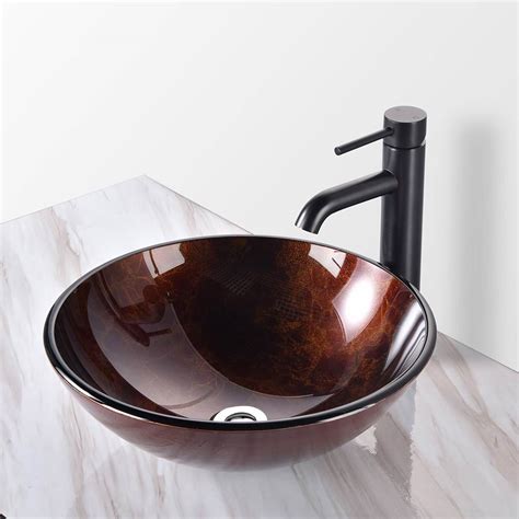 Aquaterior 16 Round Bathroom Tempered Glass Vessel Sink Artistic