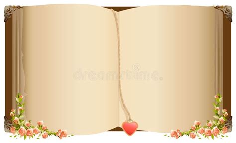 Старая открытая книга с закладкой в форме сердца Ретро старая книга