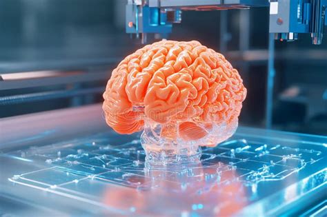 3d Printer Creating A Detailed Model Of A Human Brain In A Laboratory Setting Stock Image