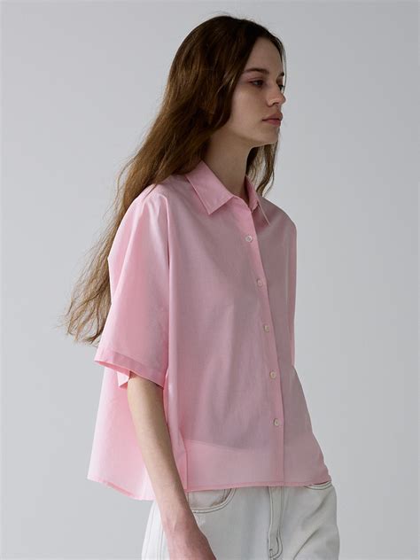 Cotton Cropped Half Shirt Pink FACADE PATTERN