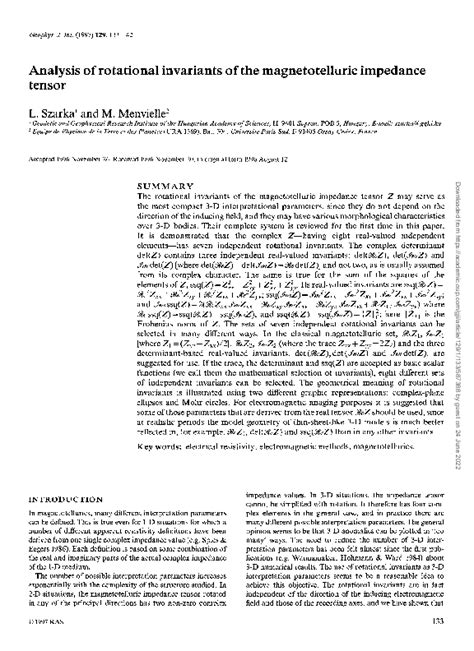 Pdf Analysis Of Rotational Invariants Of The Magnetotelluric Impedance Tensor