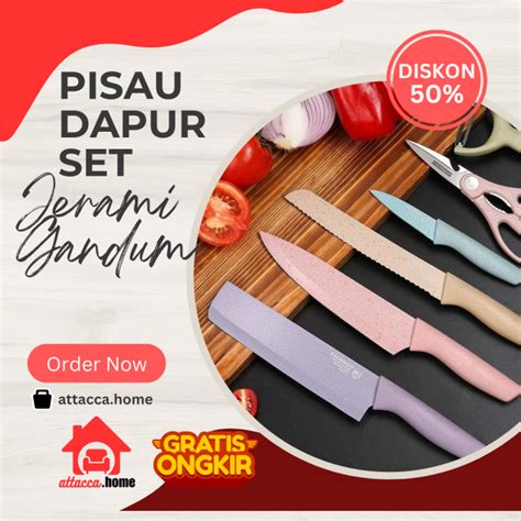 Pisau Dapur 1 Set Stainless Steel Knife Anti Lengket Isi 6 Pcs